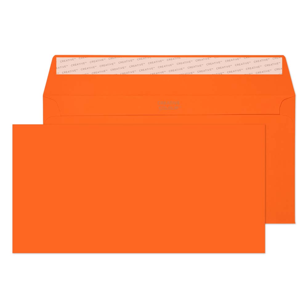DL+ Pumpkin Orange 120gsm Peel & Seal Wallet Envelopes (Qty 25) 114mm ...