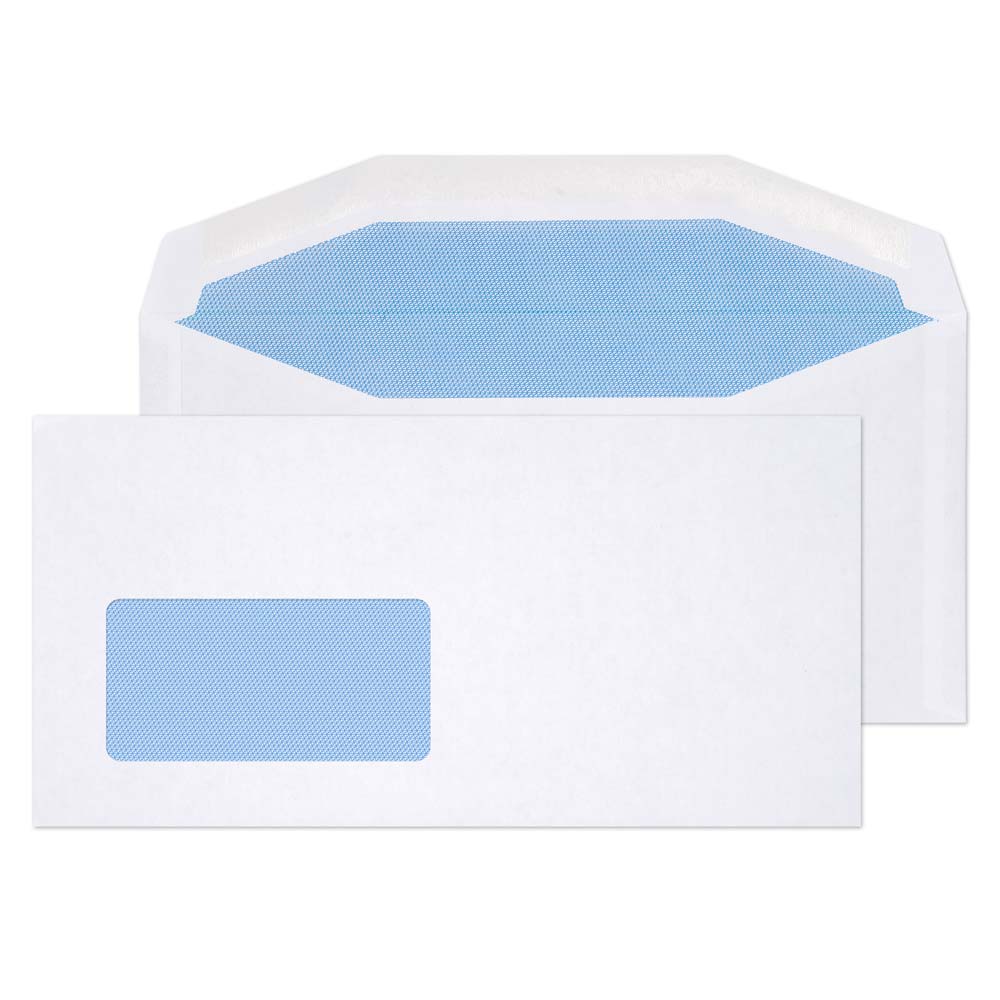 DL+ Mailer Gummed Low Window White 80gsm Envelopes (Qty 1000) 114mm x ...