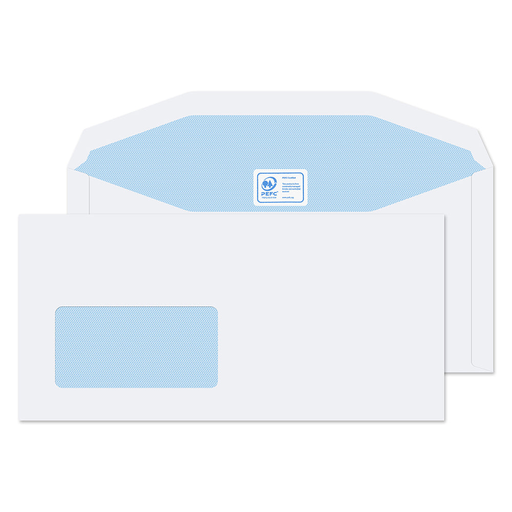 DL+ Mailer Gummed Window White 90gsm Envelopes (Qty 1000) 114mm x 235m ...