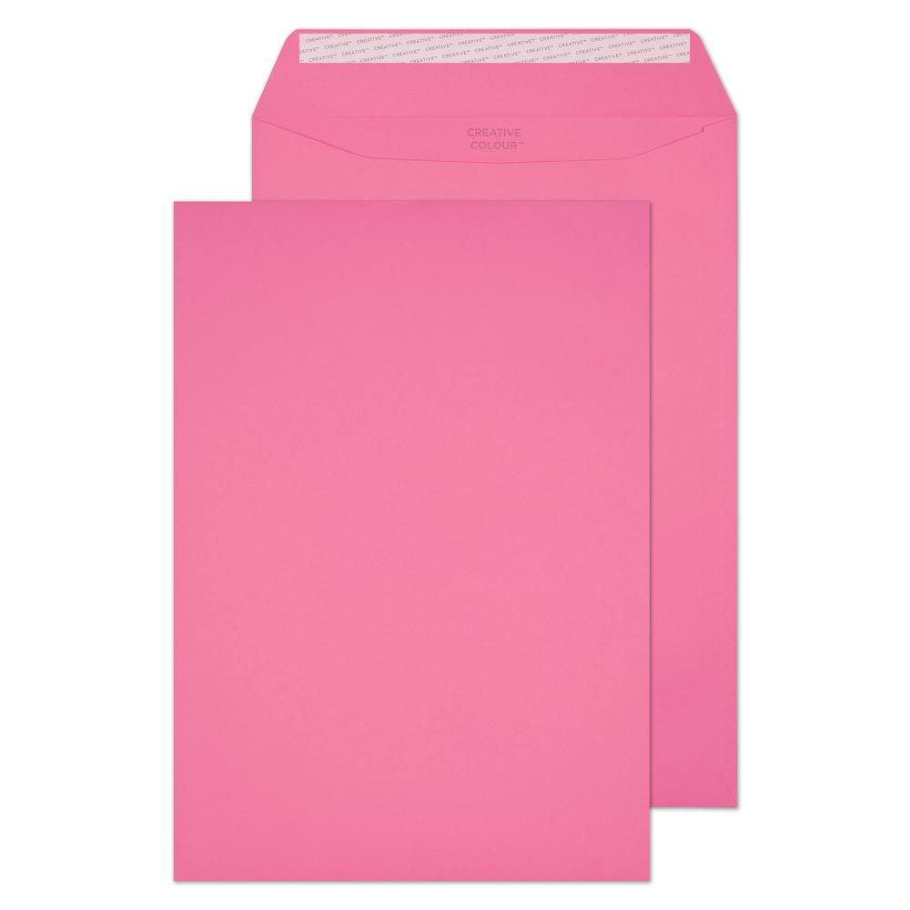 C4 Flamingo Pink 120gsm Peel & Seal Pocket Envelopes (Qty 10) 229mm x ...