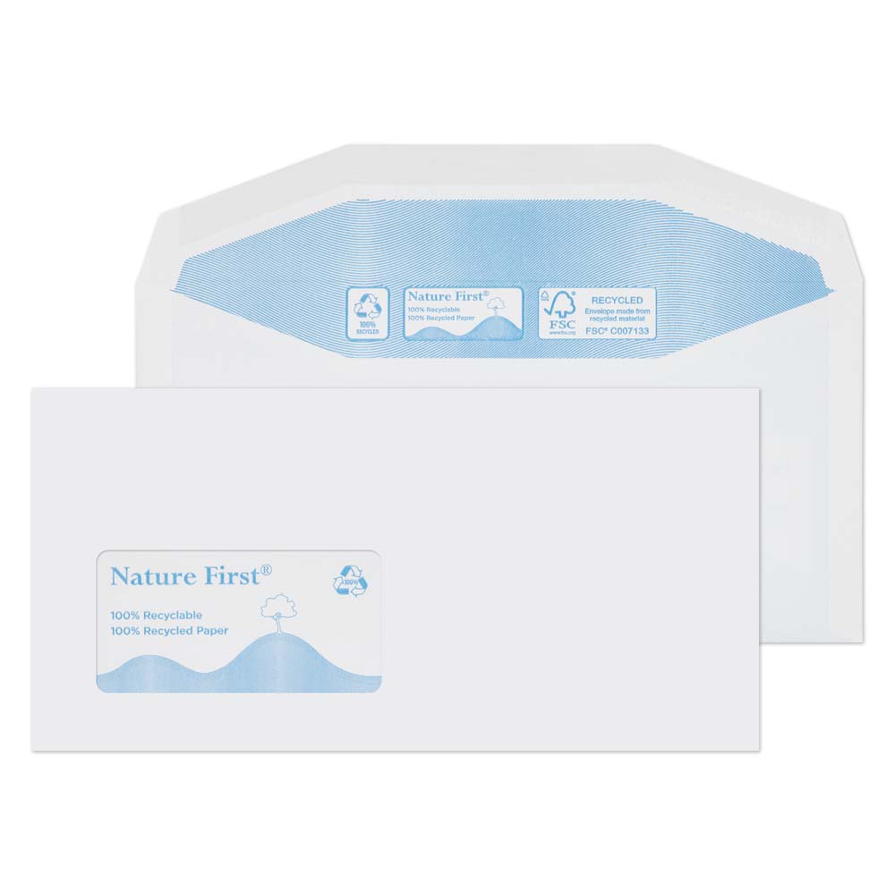 DL+ Nature First Mailer Gummed Window White 90gsm Envelopes (Qty 1000 ...