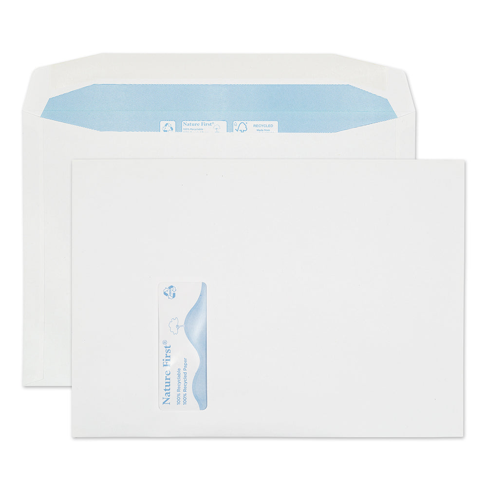 C4 Nature First Mailer Gummed Window White 100gsm Envelopes (Qty 250 ...